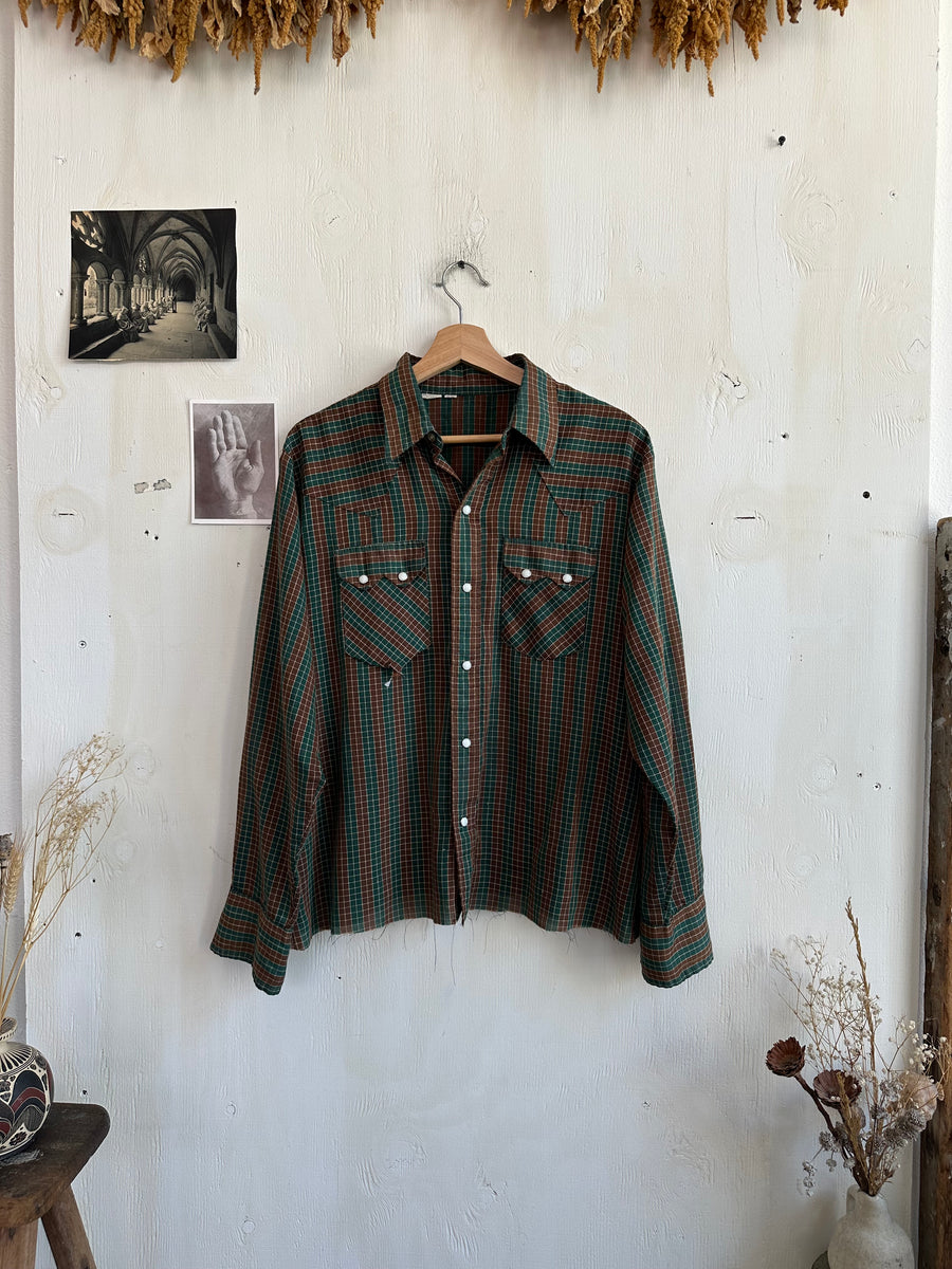 1970s Thrashed Green and Brown Checkered Button Up (Boxy M) – Handbook
